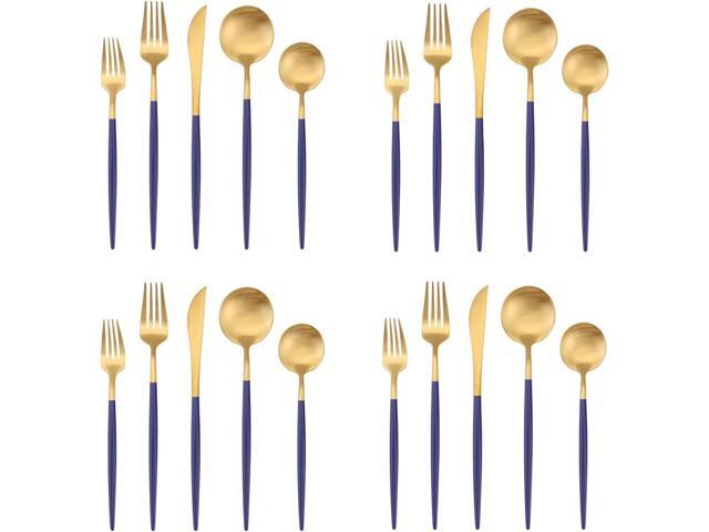 Click here for Matte Gold Silverware Set with blue handle  Bysta... prices