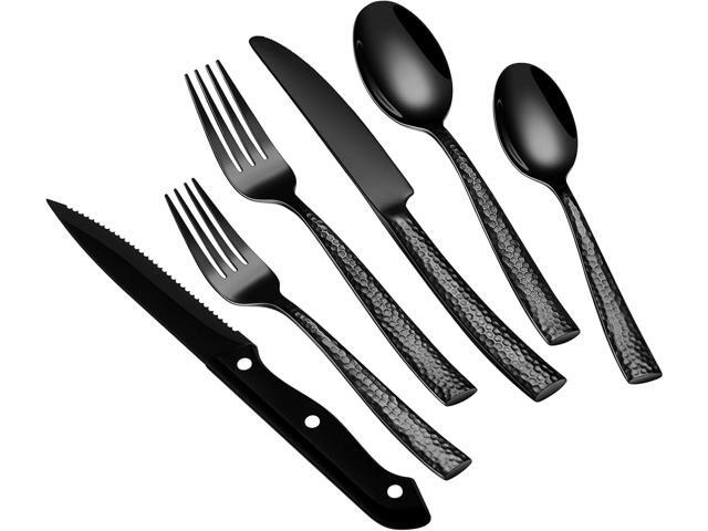 Click here for Stapava 48 Pcs Black Hammered Silverware Set with... prices