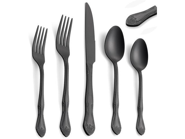 Click here for Rose Flower Pattern Silverware Set  Matte Black 30... prices