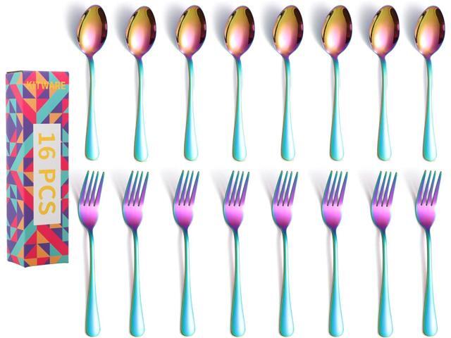 Click here for Rainbow Dinner Forks and Spoons Silverware Set  16... prices