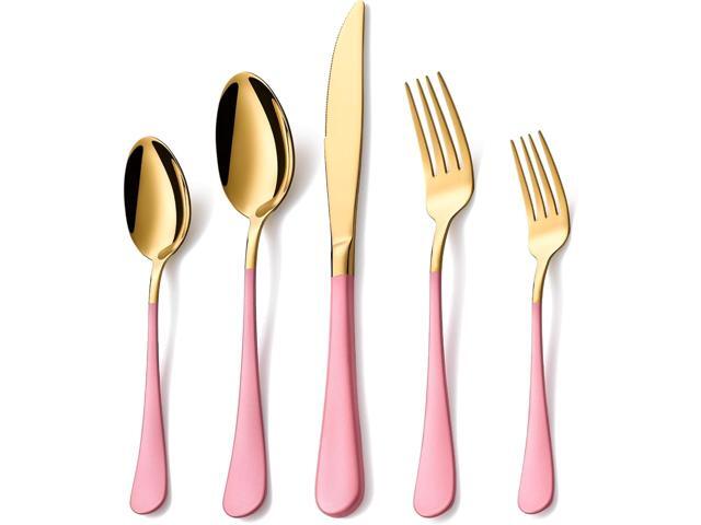 Click here for 20 Piece Gold and Pink 18/0 Flatware Utensil Set f... prices
