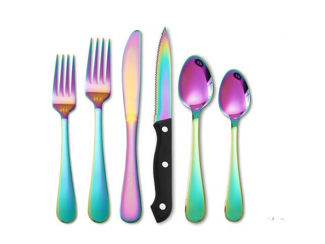 Click here for Rainbow Silverware Sets with Steak Knife - 24 PC S... prices