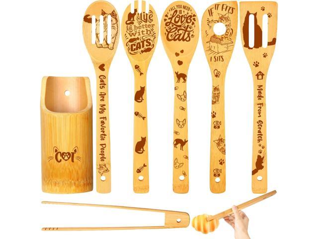 Click here for 7 Pcs Bamboo Cooking Spoons with Holder - Engraved... prices