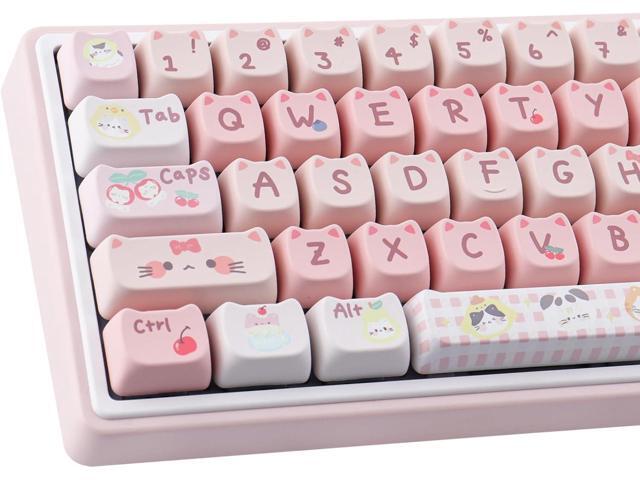 Click here for PBT Keycaps 140 Keys Pink Meow Meow Cat Keycaps Dy... prices