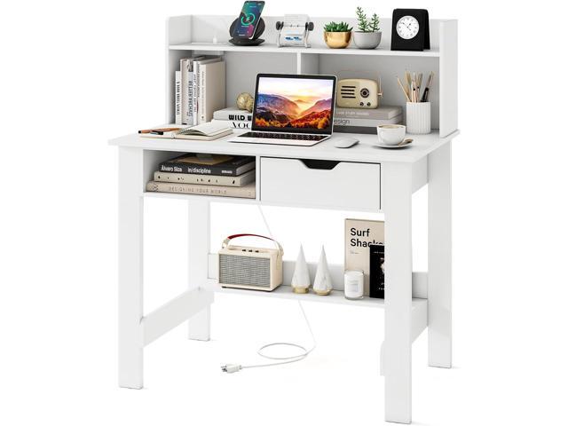 Click here for Tangkula White Desk with Hutch & Drawer  Modern Co... prices