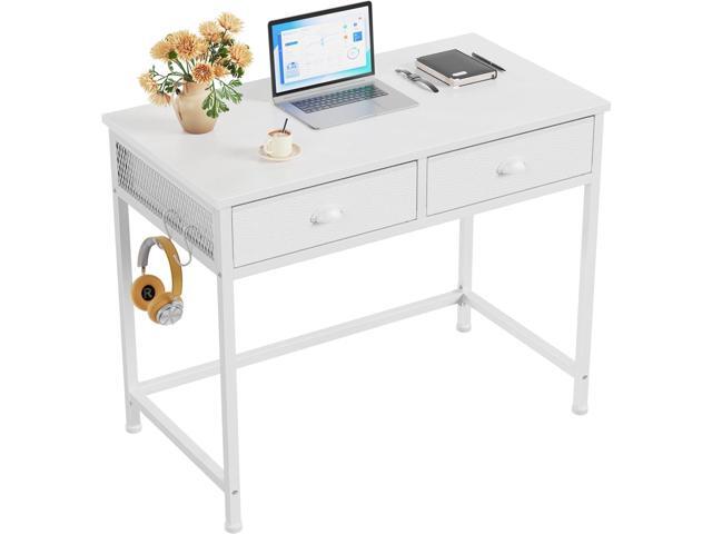 Click here for Furologee White Small Computer Desk with 2 Fabric... prices