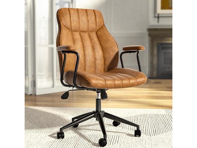 Click here for Brown Leather Office Desk Chair with Wheels and Ar... prices