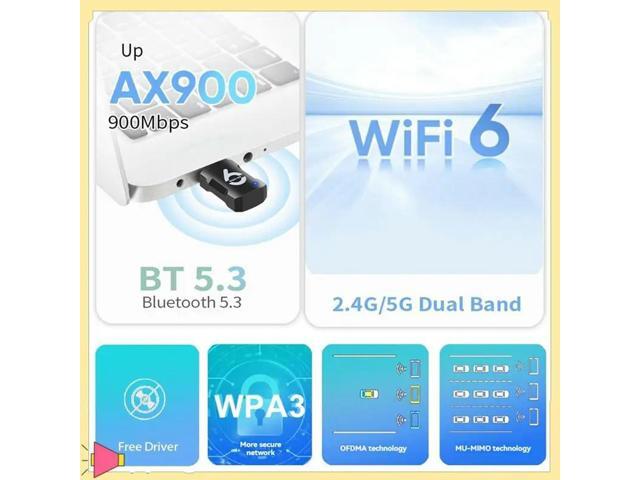 Click here for 900Mbps 6 USB Adapter Bluetooth 5.3 USB Dongle Wir... prices