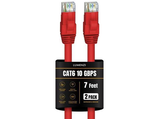 Click here for Lumenzi Cat 6 Ethernet Cable 7 FT in Red 2 Pack 10... prices