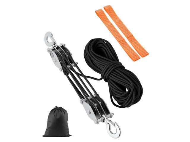 4400 lbs Breaking Strength 100 FT Rope Pulley Hoist  5:1 Lifting Power Heavy Duty Pulley System with 2pcs Soft Loops  Metal Wheels Bearing...