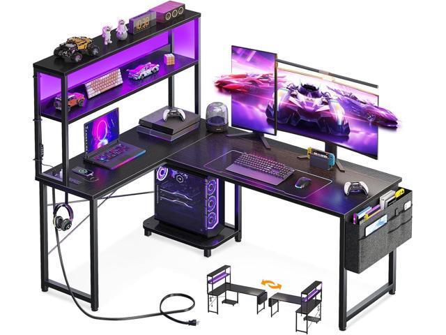 Click here for AODK L Shaped Desk Gaming Desk with LED Light & Po... prices
