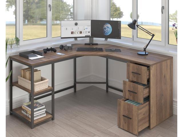 Click here for LVB Rustic L Shape Computer Desk with File Cabinet... prices
