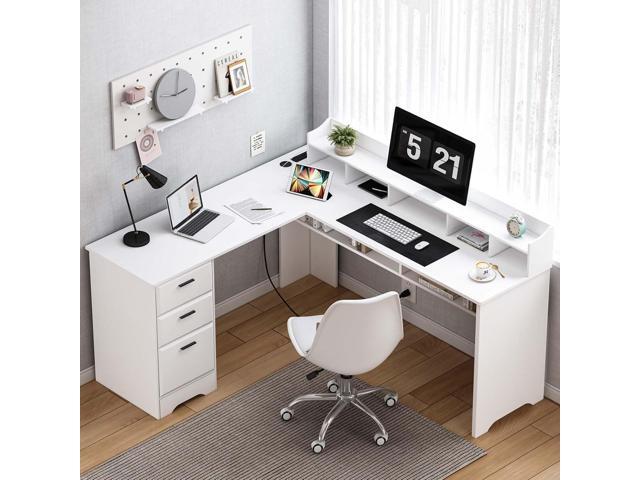 Click here for White L Shaped Desk with 3 Drawers  60 inch L Desk... prices
