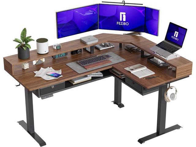 Click here for FEZIBO L Shaped Standing Desk with LED Strip & 2 D... prices