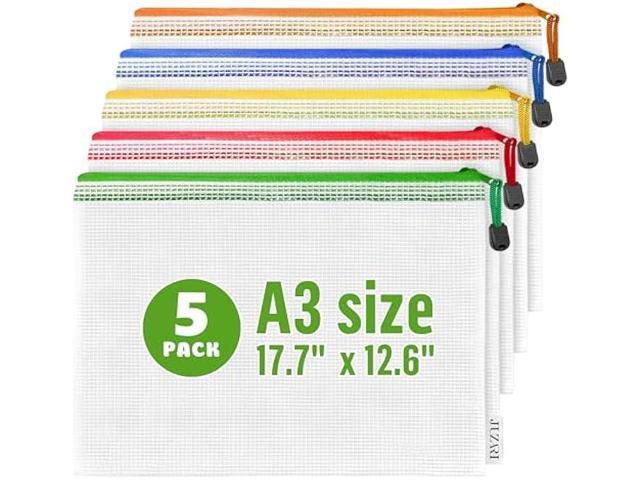 Click here for 5 Pack A3 Mesh Zipper Pouch - Plastic Organizing P... prices