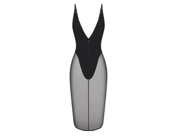 Click here for Skims Power Mesh Plunge Midi Dress  Onyx  XS prices