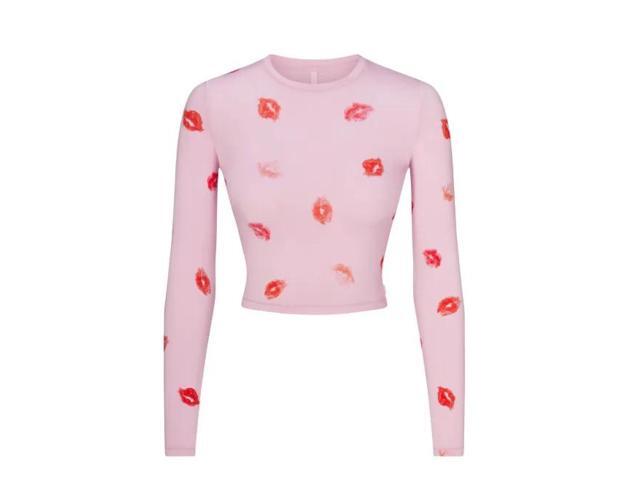 Click here for Skims Sleep Super Crop Long Sleeve Top  Cherry Blo... prices