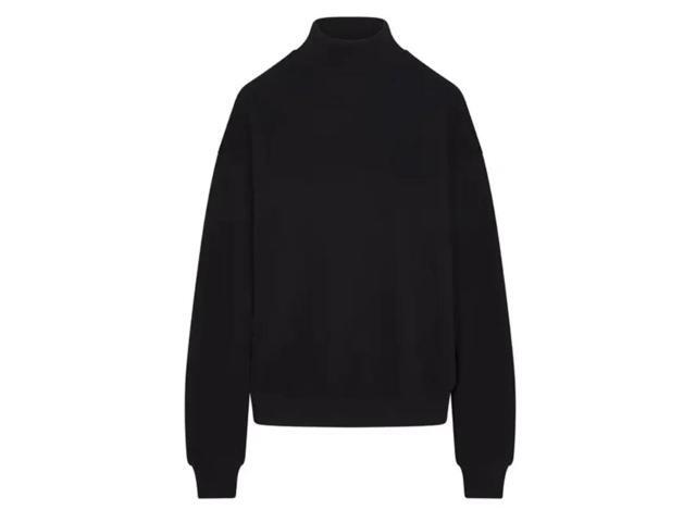 Click here for Skims Cotton Fleece Mock Neck Pullover  Onyx  Smal... prices