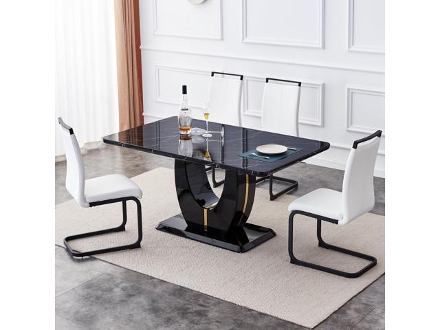 Click here for Sumdeal 63Modern Black Rectangle Faux Marble Dinin... prices