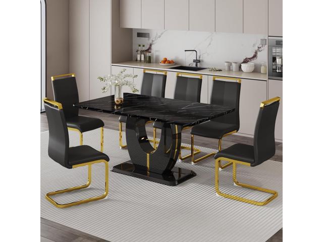 Click here for Sumdeal 63Modern Black Rectangle Faux Marble Dinin... prices