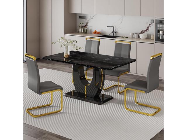 Click here for Sumdeal 63Modern Black Rectangle Faux Marble Dinin... prices