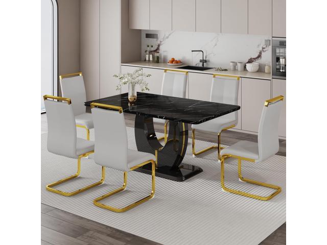 Click here for Sumdeal 63Modern Black Rectangle Faux Marble Dinin... prices