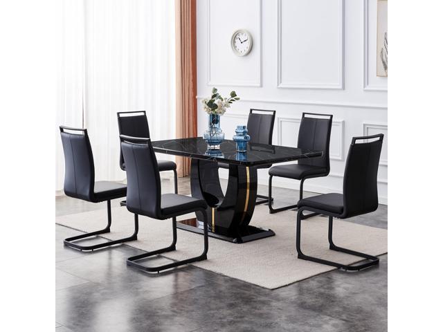 Click here for Sumdeal 63Modern Black Rectangle Faux Marble Dinin... prices