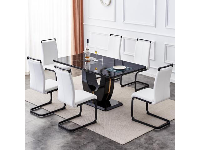 Click here for Sumdeal 63Modern Black Rectangle Faux Marble Dinin... prices