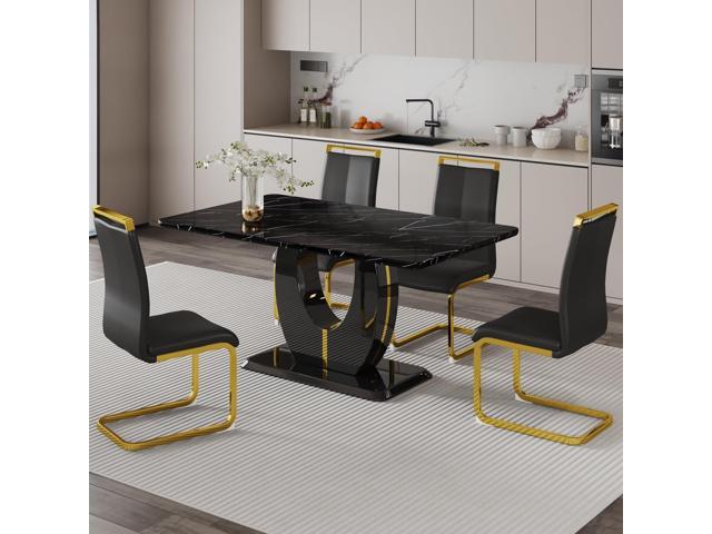 Click here for Sumdeal 63Modern Black Rectangle Faux Marble Dinin... prices