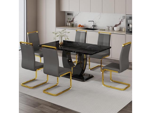 Click here for Sumdeal 63Modern Black Rectangle Faux Marble Dinin... prices