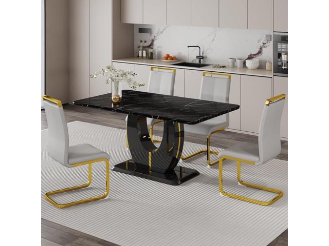 Click here for Sumdeal 63Modern Black Rectangle Faux Marble Dinin... prices