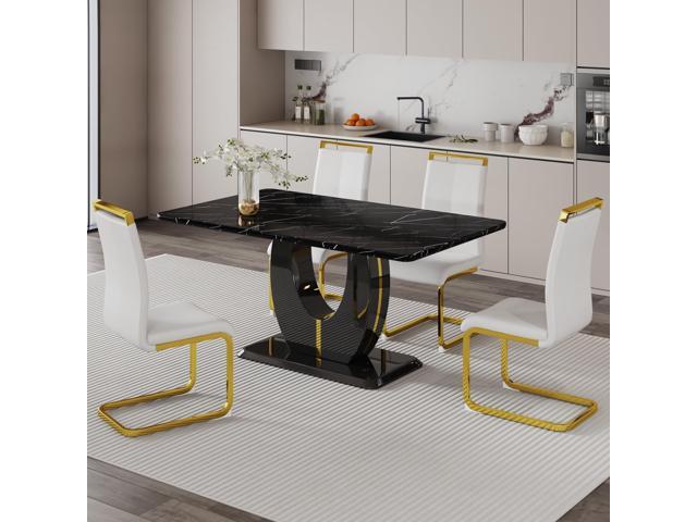 Click here for Sumdeal 63Modern Black Rectangle Faux Marble Dinin... prices