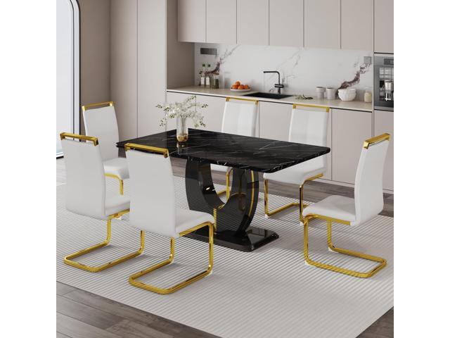 Click here for Sumdeal 63Modern Black Rectangle Faux Marble Dinin... prices