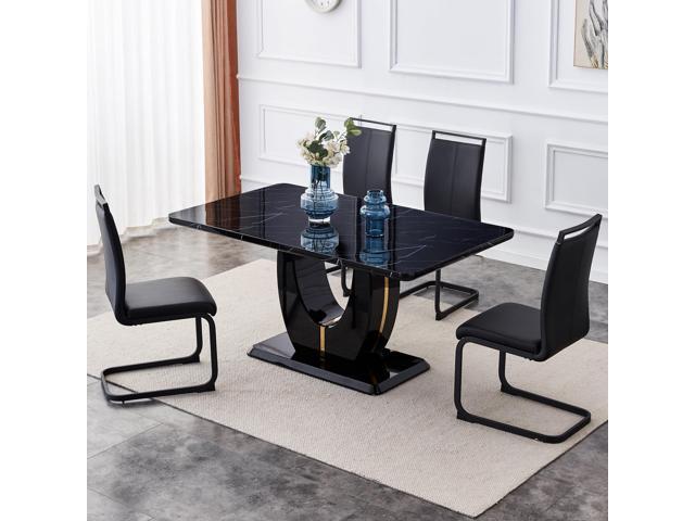 Click here for Sumdeal 63Modern Black Rectangle Faux Marble Dinin... prices