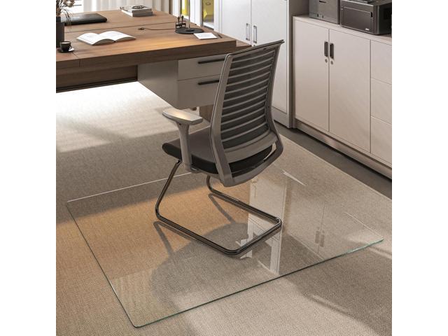 Click here for [Tempered Glass] 55x48 Rounded Glass Chair Mat wit... prices
