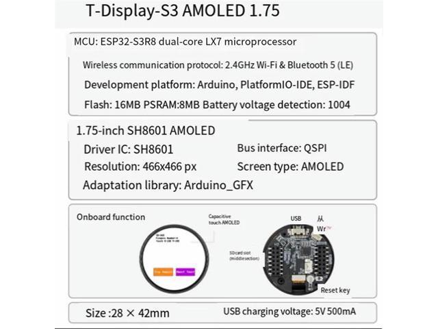 Click here for T-Display-S3 ESP32-S3 Development Board 1.75-Inch... prices