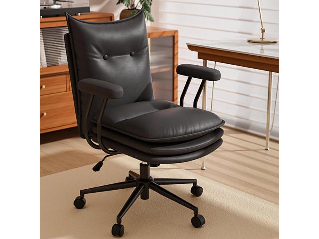 Click here for Black Leather Desk Chair with Wheels Triple-Layers... prices