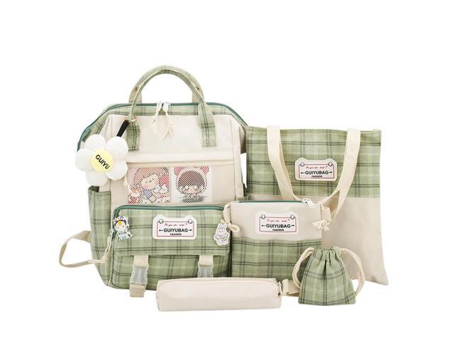 Click here for 5pcs Kawaii Backpacks for Girls Preppy Style Plaid... prices