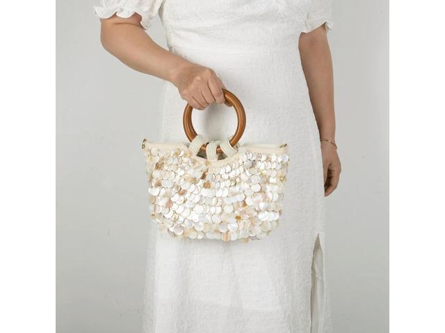 Click here for Handmade Heavy Industry Natural Shell Beaded Clutc... prices