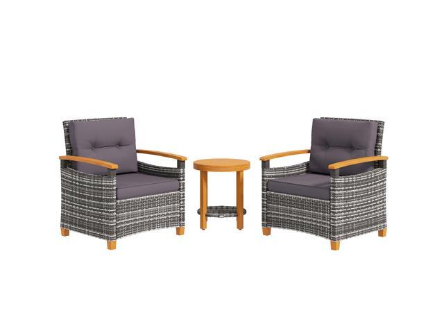 Click here for 3 Pieces Patio Bistro Set Wooden with Cushions  PE... prices