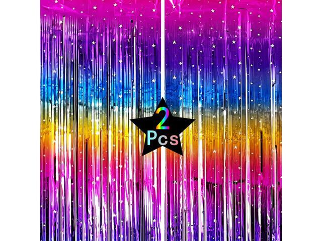 Click here for Neon Rainbow Foil Fringe Curtain Backdrop Metallic... prices