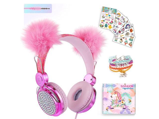 Click here for Girls Pink Pompon Wired Headphones  Cute Cat Ear G... prices