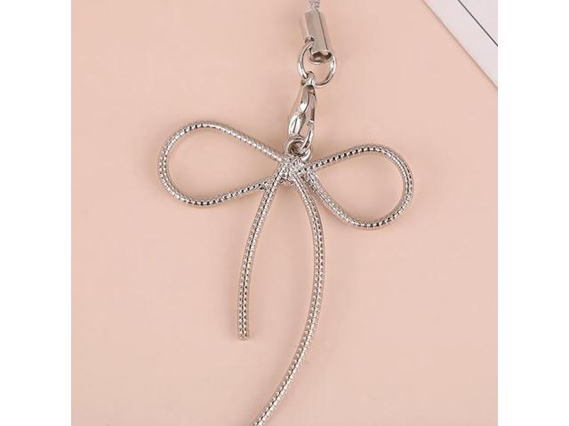 Click here for 1Pc Korean Y2K Simple Silver Bow Phone Charm Bowkn... prices