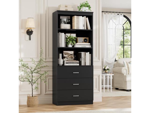 Click here for FOTOSOK 71H Black Bookshelf with Drawers  Bookshel... prices