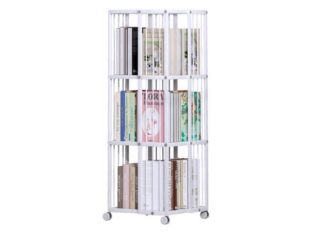 Click here for Rotating Bookcase White 3 Tiers Metal Large Capaci... prices
