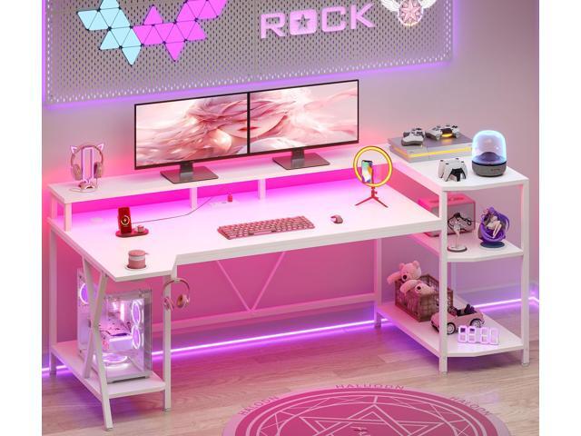 Click here for SEDETA White Gaming Desk 70.8 with LED Lights and... prices
