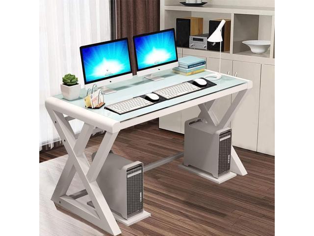 Click here for BINGTOO 55.1 Glass Top Computer Desk with Metal Fr... prices