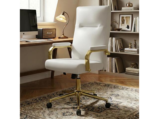 Click here for White and Gold Office Desk Chair Memory Foam  High... prices