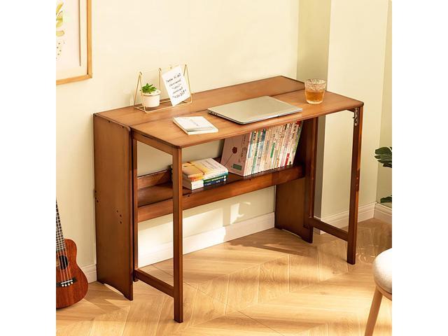 Click here for Folding Computer Desk with Bookshelf Bamboo Portab... prices
