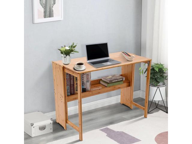Click here for Folding Computer Desk with Bookshelf Bamboo Portab... prices